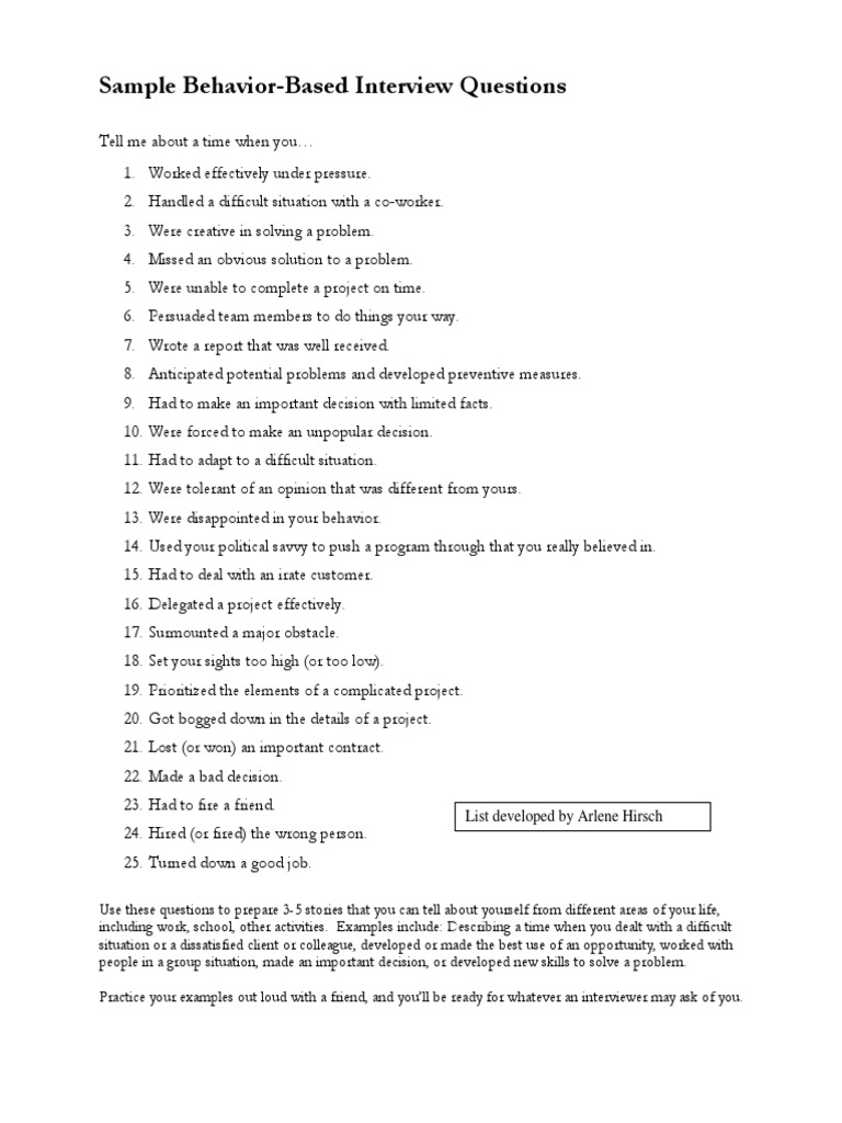 Behavior-Based Interview Prep Guide | PDF | Psychological Concepts ...