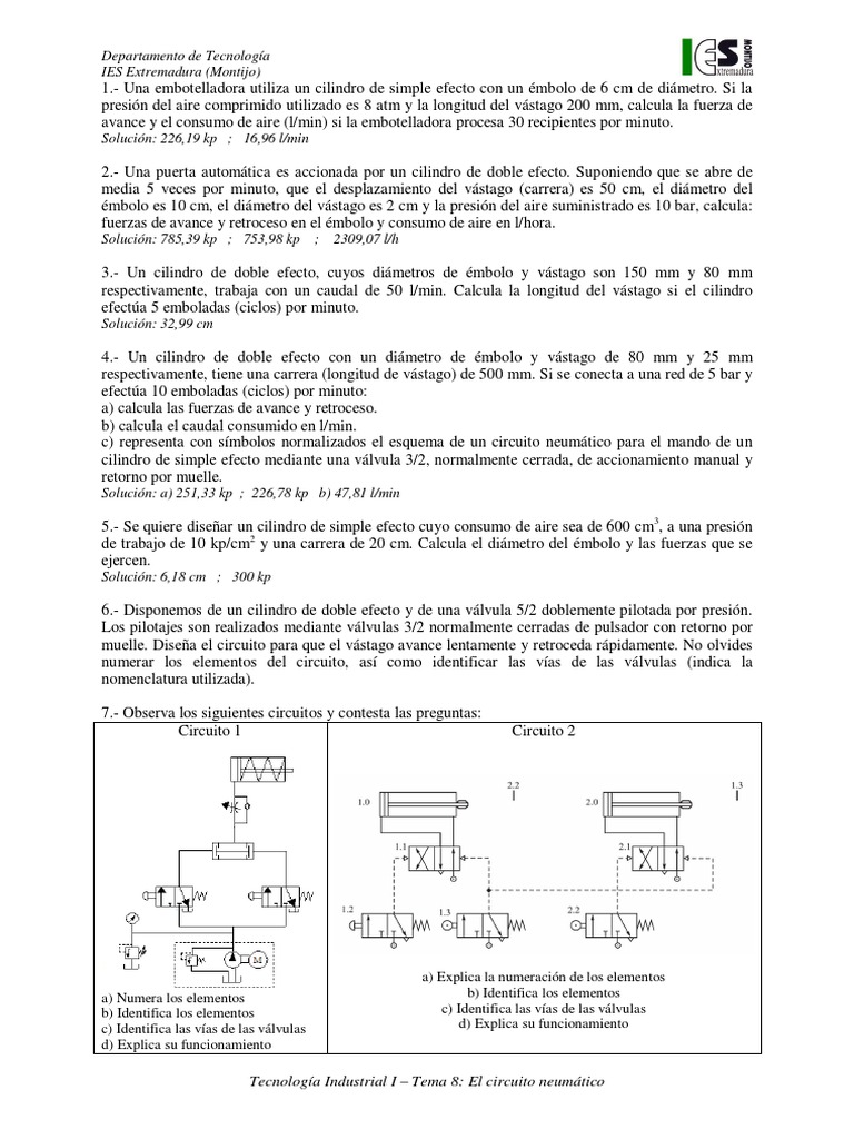 Ejercicios Tema 8 El Circuito Neumatico | PDF