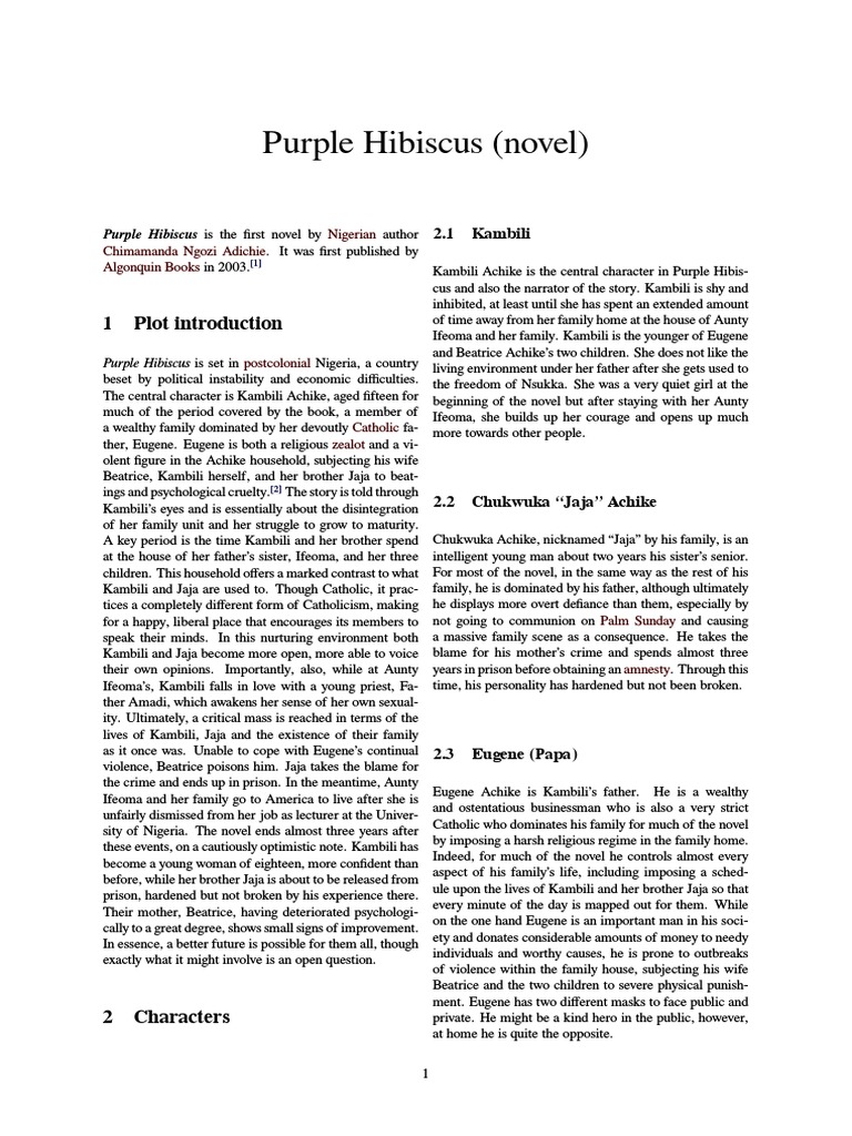 Purple Hibiscus (Novel) | PDF