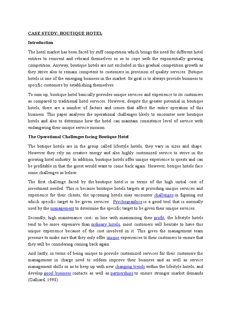 Case Study-boutique Hotel | Retail | Customer