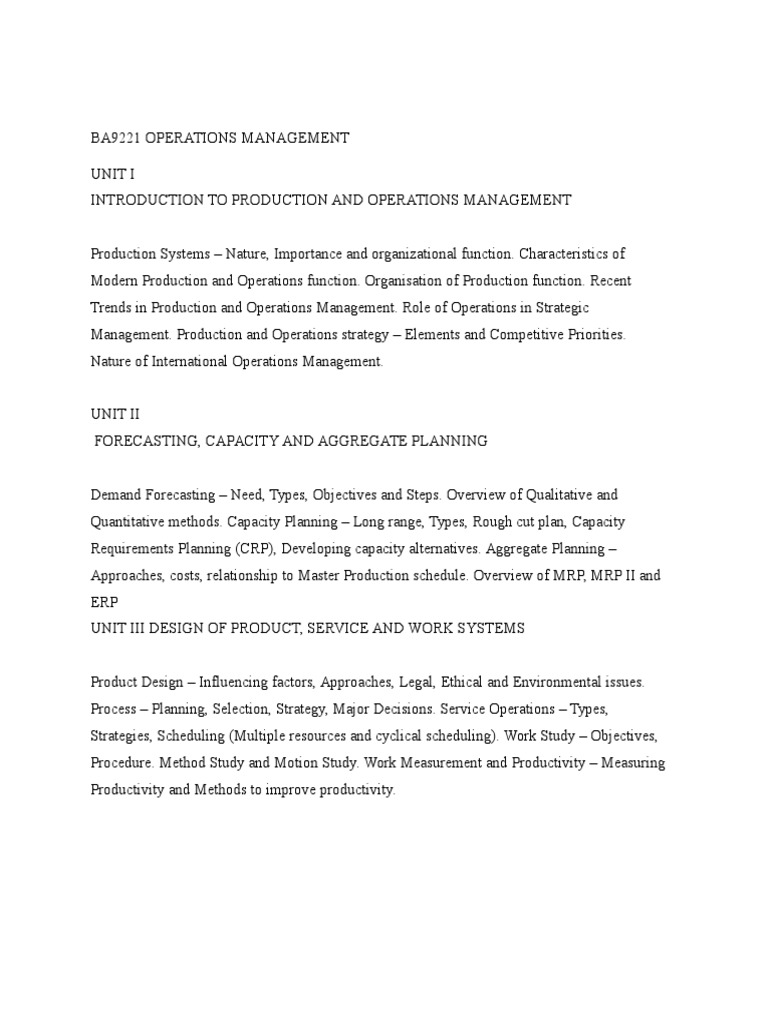 Ba9221 Operations Management | PDF | Operations Management | Business