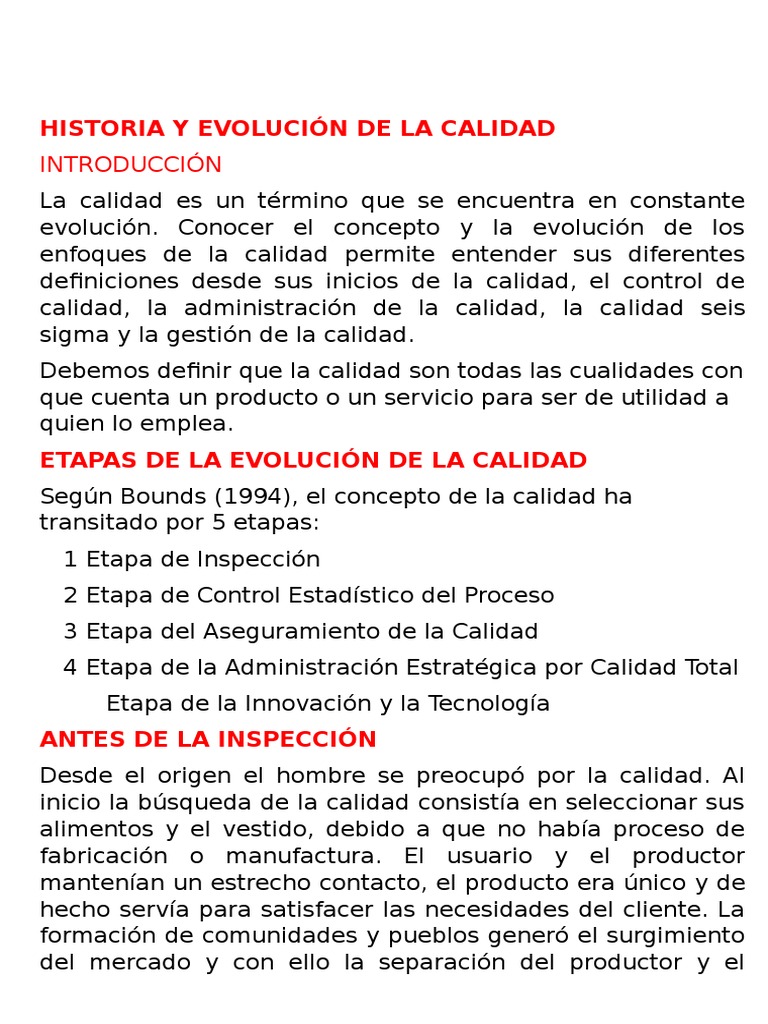 Historia Y Evolucion de La Calidad | Calidad (comercial) | Gestión de la calidad