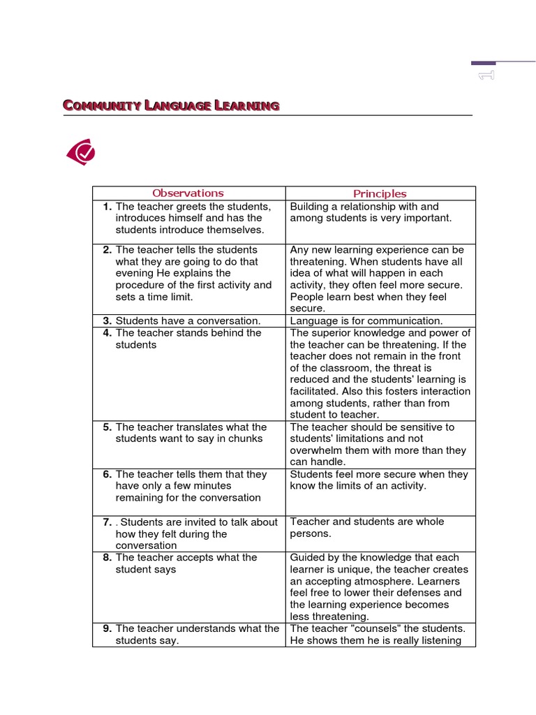 Community Language Learning | PDF | Second Language | Language Acquisition