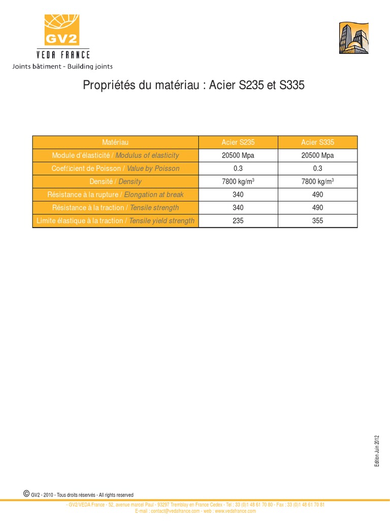 Propriétés de l'acier S235 et S335 | PDF | Mécanique du solide ...
