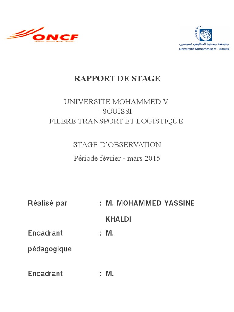 Rapport de Stage Mohammed Yassine ONCF | PDF | Transport | Chemin de fer