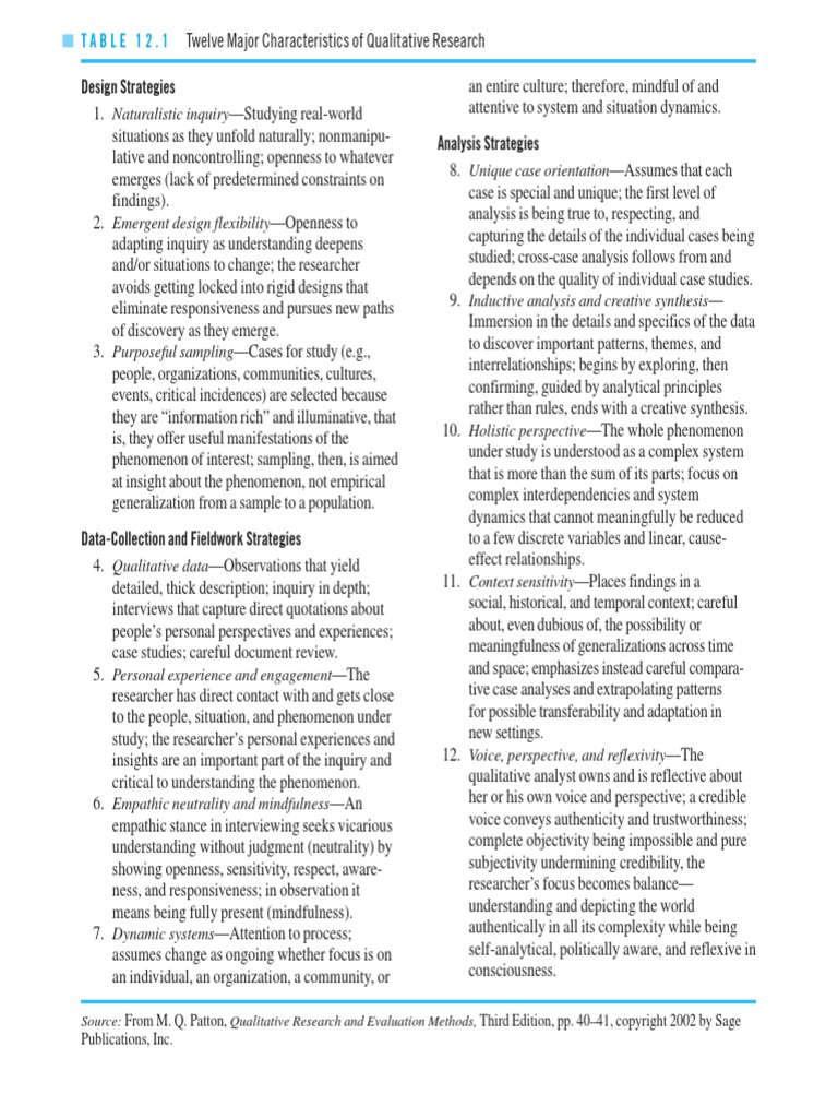 Twelve Major Characteristics of Qualitative Research (Michae | PDF | Qualitative Research ...