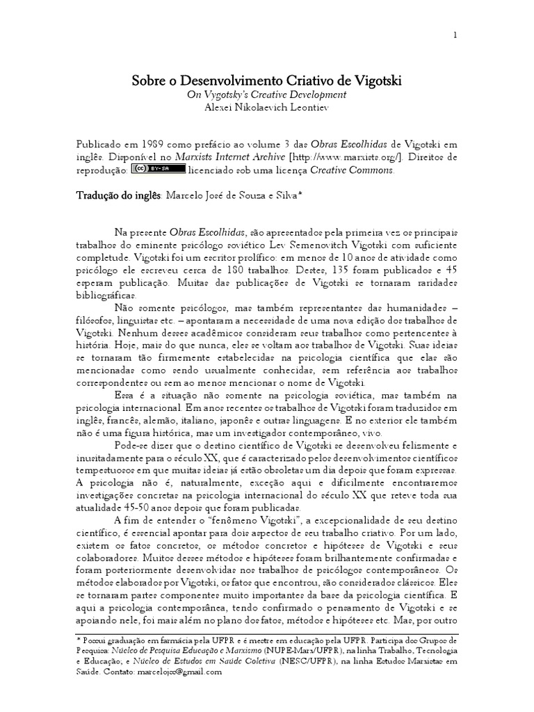 LEONTIEV Alexei N. - Sobre o Desenvolvimento Criativo de Vigotski ...
