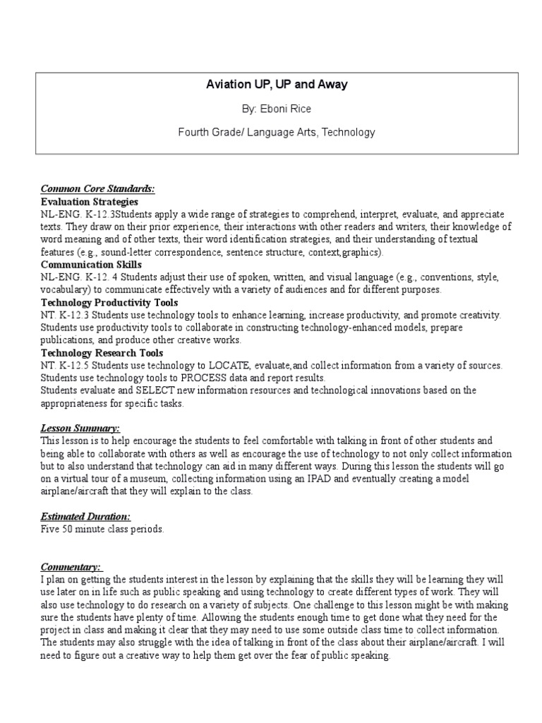 Aviation UP, UP and Away: Common Core Standards | PDF | Cognition ...