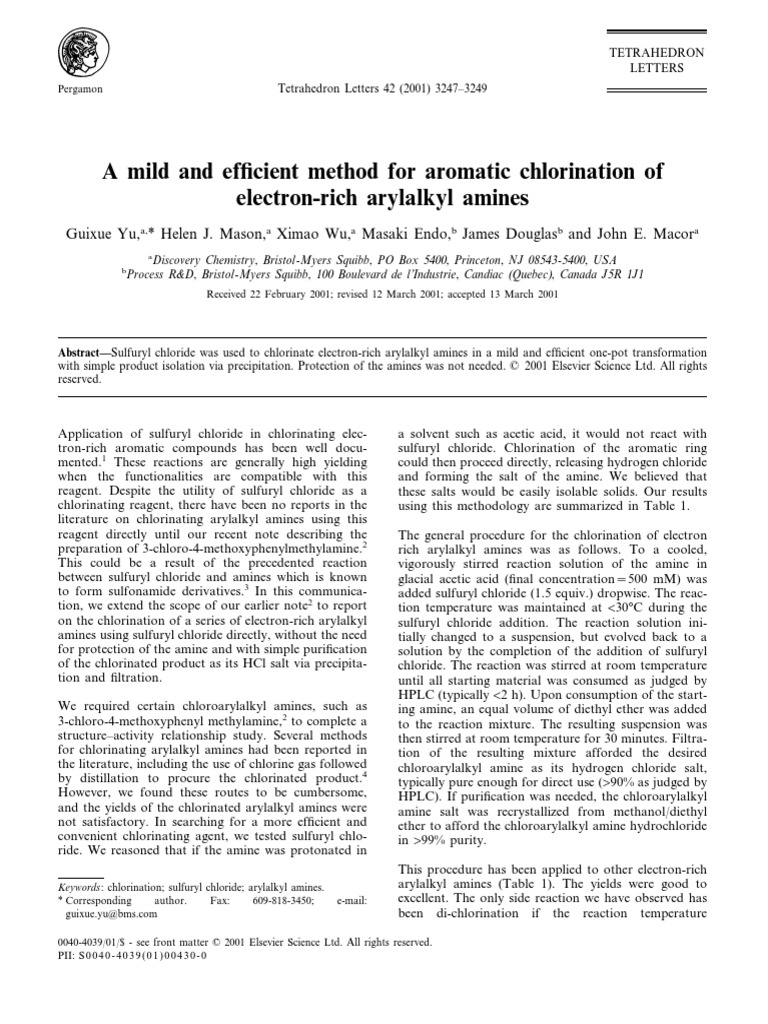 A Mild and Efficient Method For Aromatic Chlorination of Electron-Rich ...