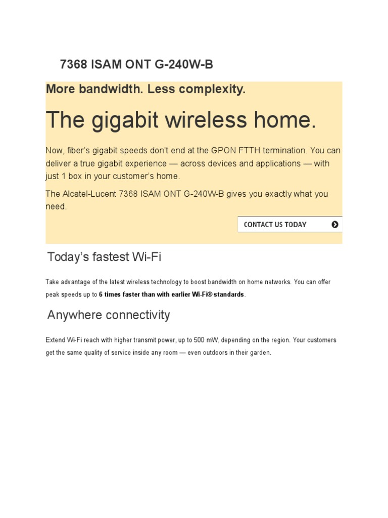 Alu - 7368 Isam Ont G-240w-b Info | PDF | Fiber To The X | Wi Fi