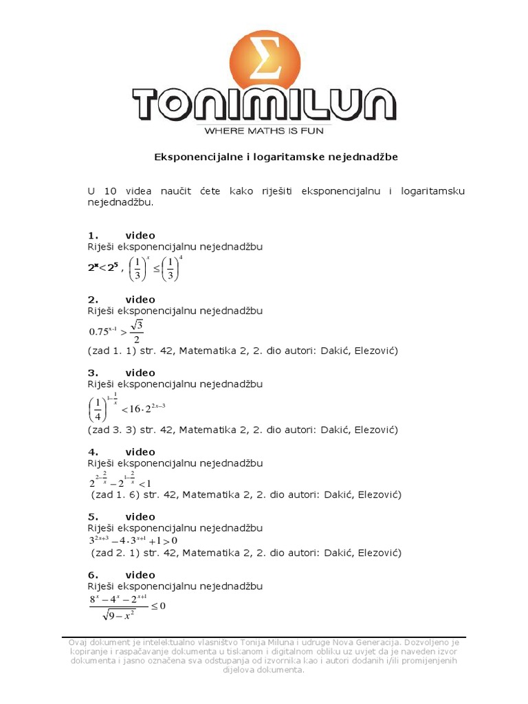 Eksponencijalne I Logaritamske Nejednadzbe | PDF
