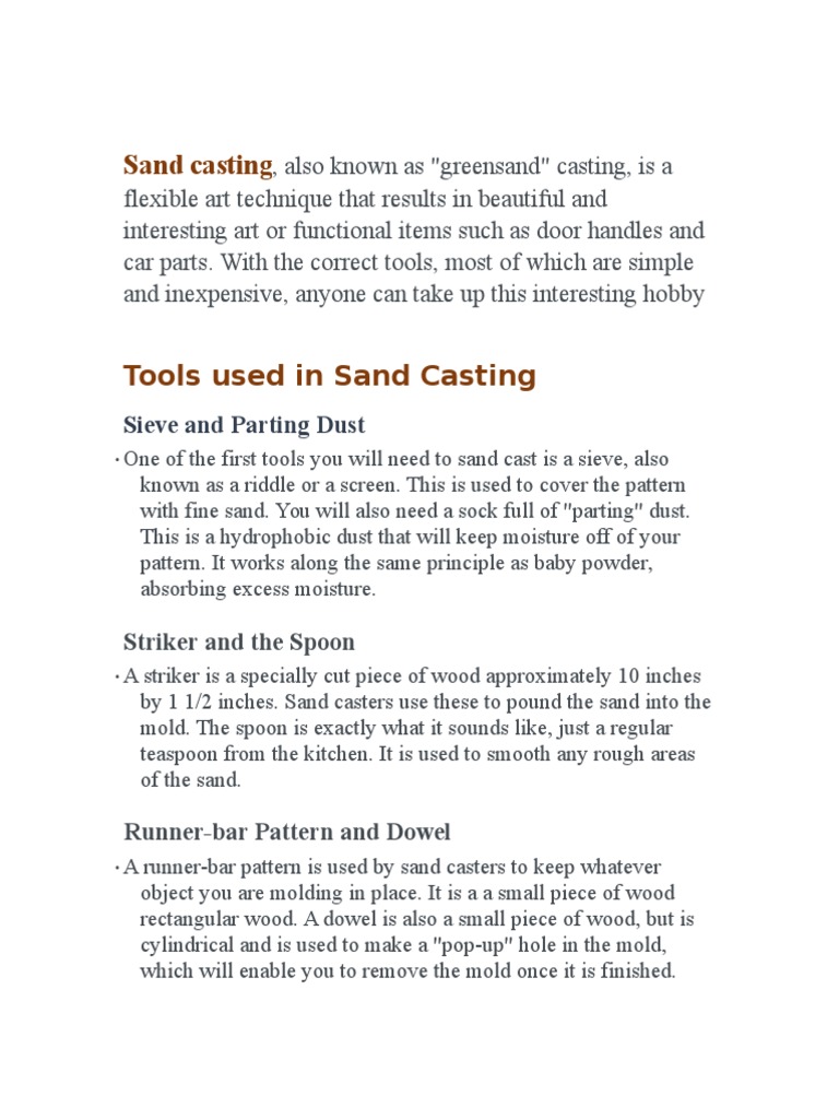 Essential Tools for Sand Casting | PDF | Casting (Metalworking ...