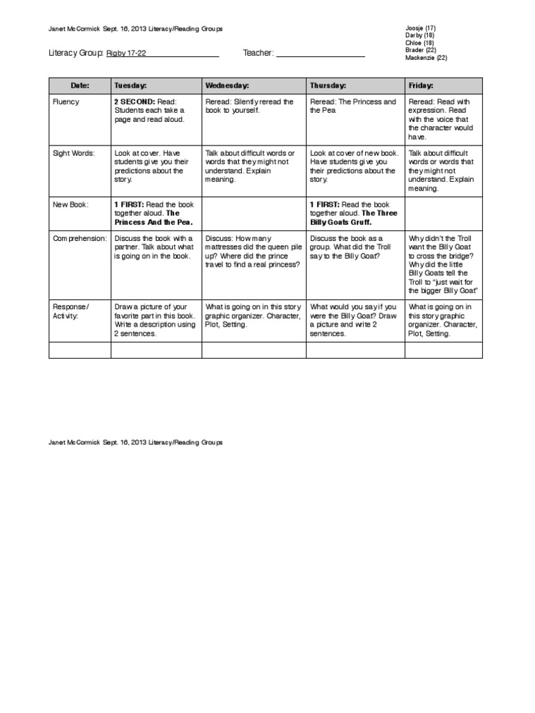 Literacy Activities for Rigby 17-22 | PDF