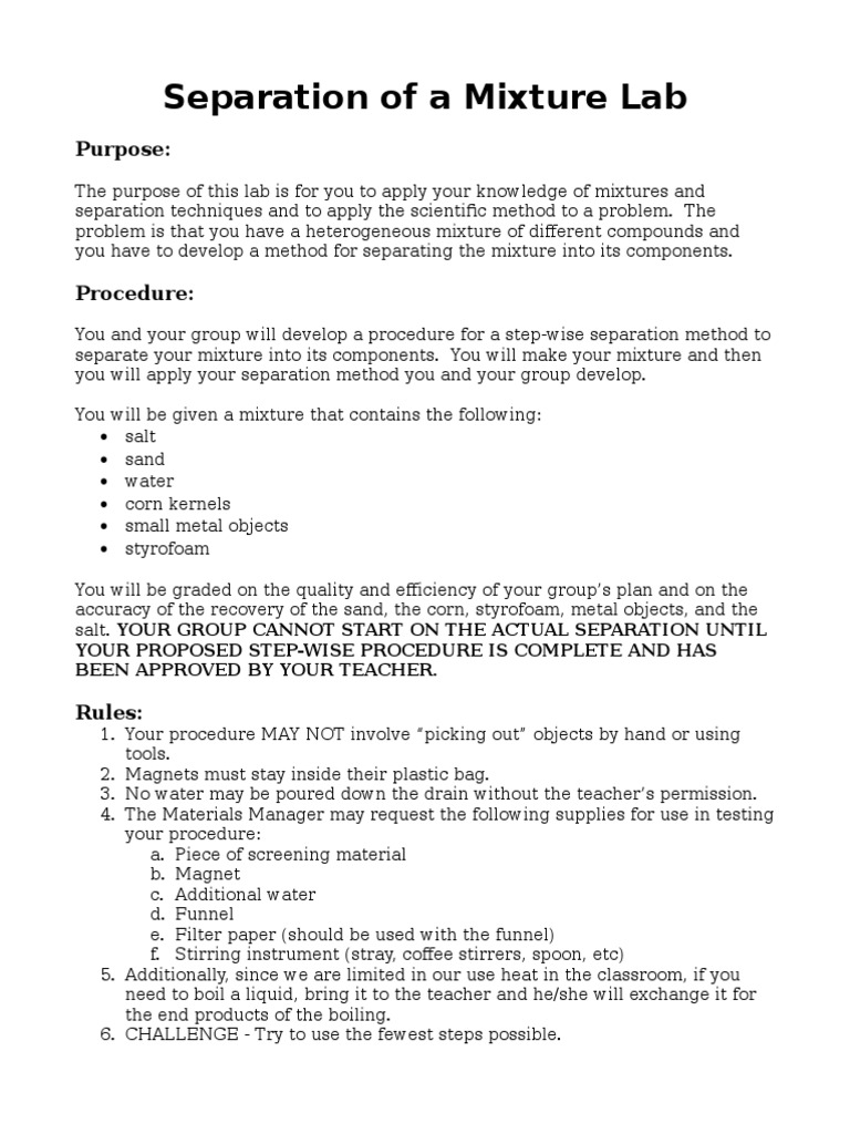 Separation of A Mixture Lab | PDF