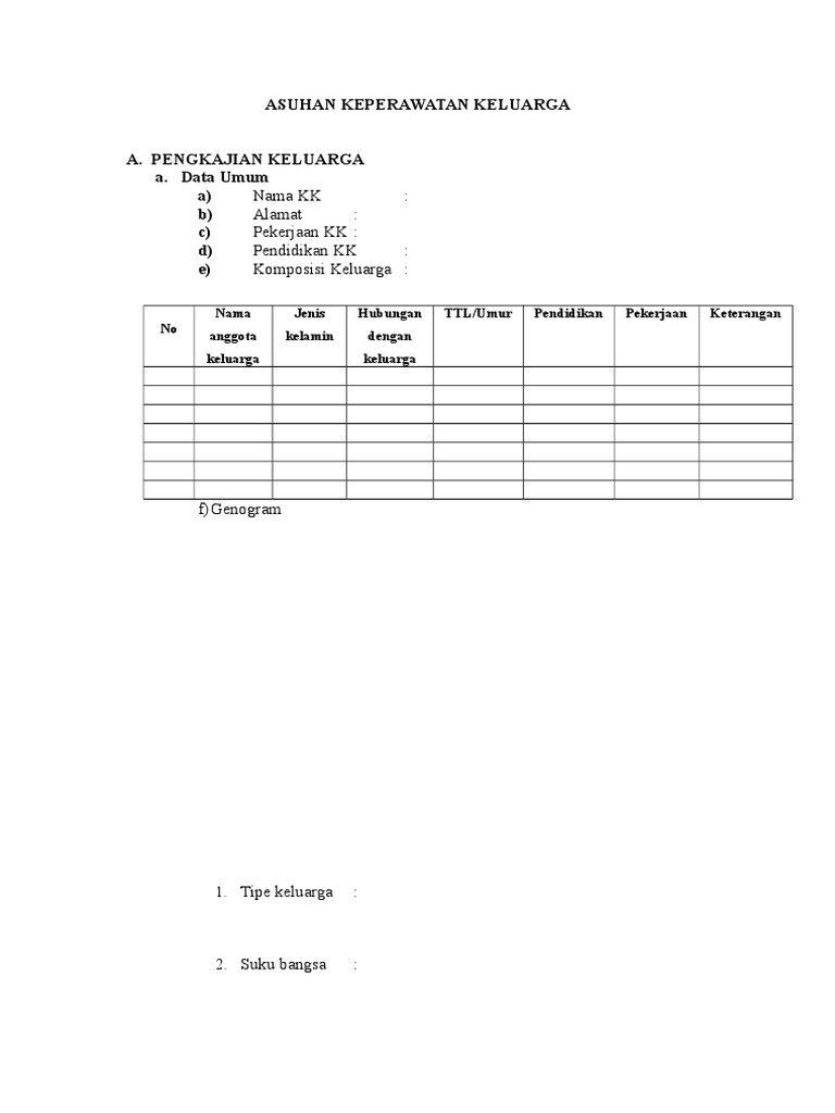 Format Asuhan Keperawatan Keluarga | PDF