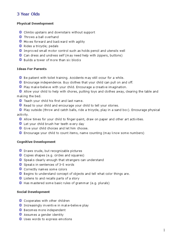 3 Year Olds: Physical Development | PDF | Cognitive Science ...