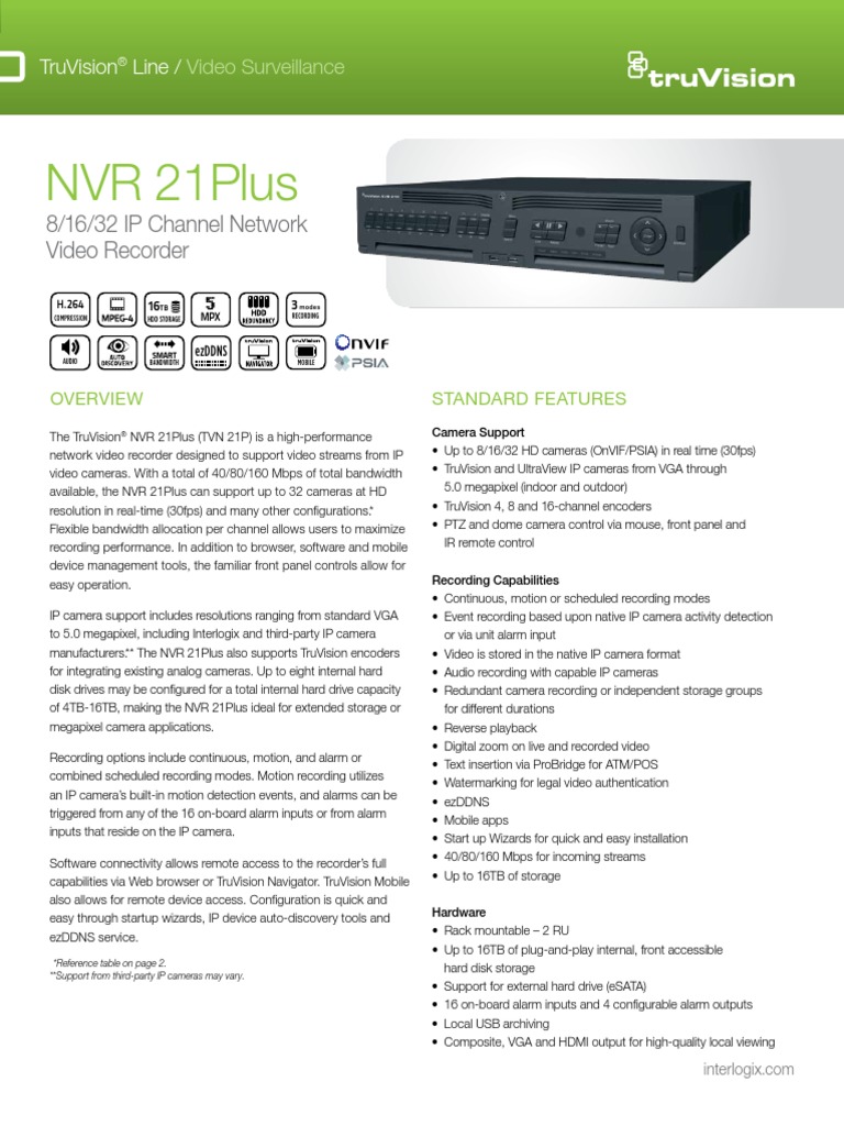 Truvision NVR 21 Plus | PDF | Video | Hard Disk Drive
