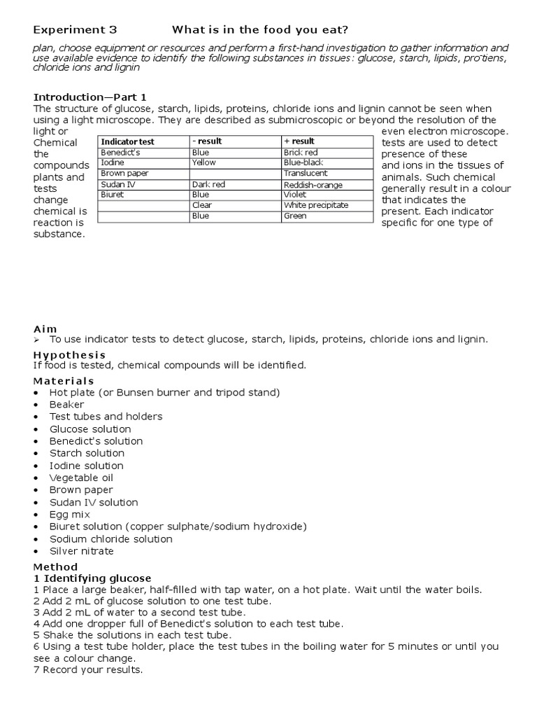 Experiment 3 What Is in The Food You Eat | PDF | Chemical Substances ...