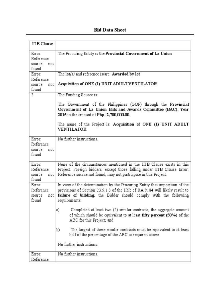 Bid Data Sheet | PDF | Guarantee | Government Information