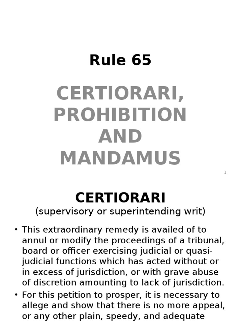 Rule 65 | Certiorari | Writ Of Prohibition