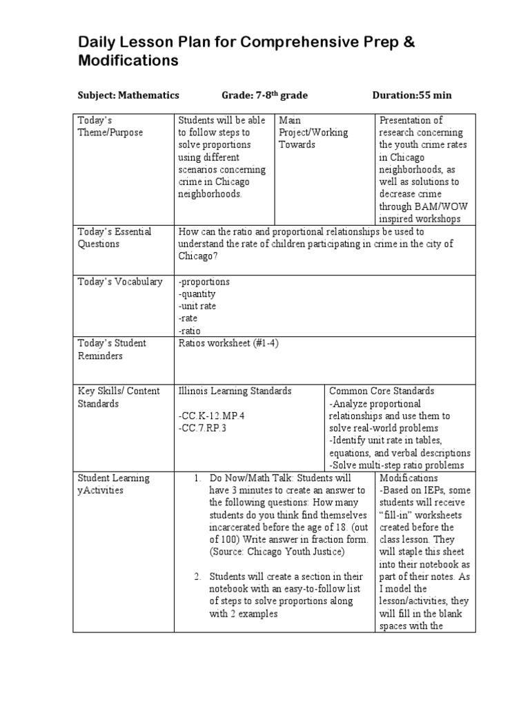 Daily Lesson Plan For Comprehensive Prep & Modifications | PDF | Lesson ...