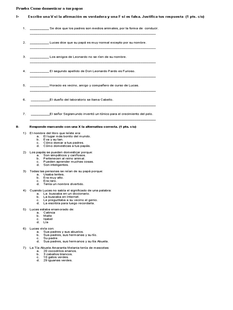 Prueba Como Domesticar A Tus Papas | PDF Prueba Como Domesticar A Tus Papas | PDF