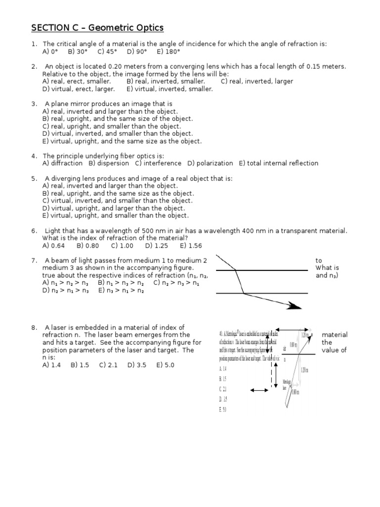 13a-Waves and Optics MC Practice Problems - Section C Geometric Optics ...