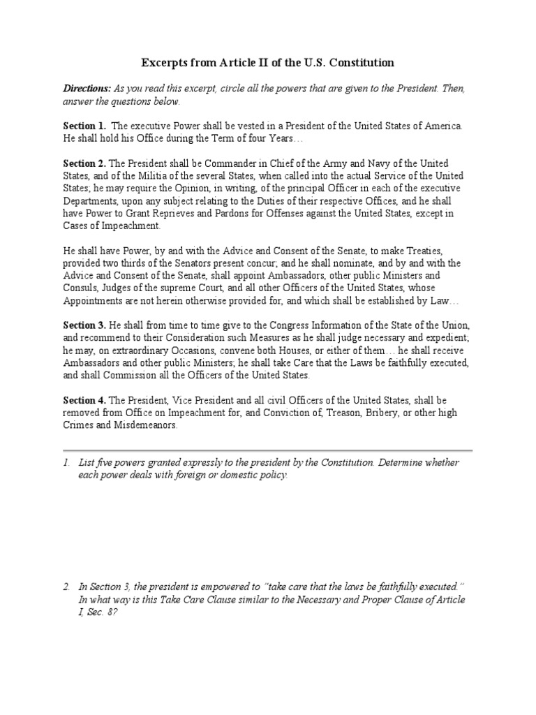 Presidential Powers in U.S. Constitution | PDF | Law