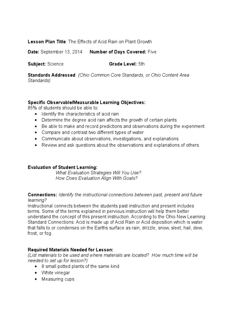 Chandace Lesure Science Lesson Plan 1 | PDF | Educational Assessment ...