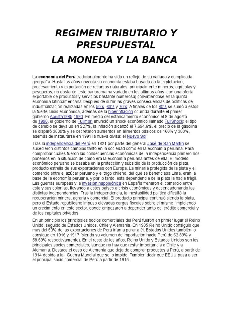 Regimen Tributario y Presupuestal | PDF | Perú | Presupuesto