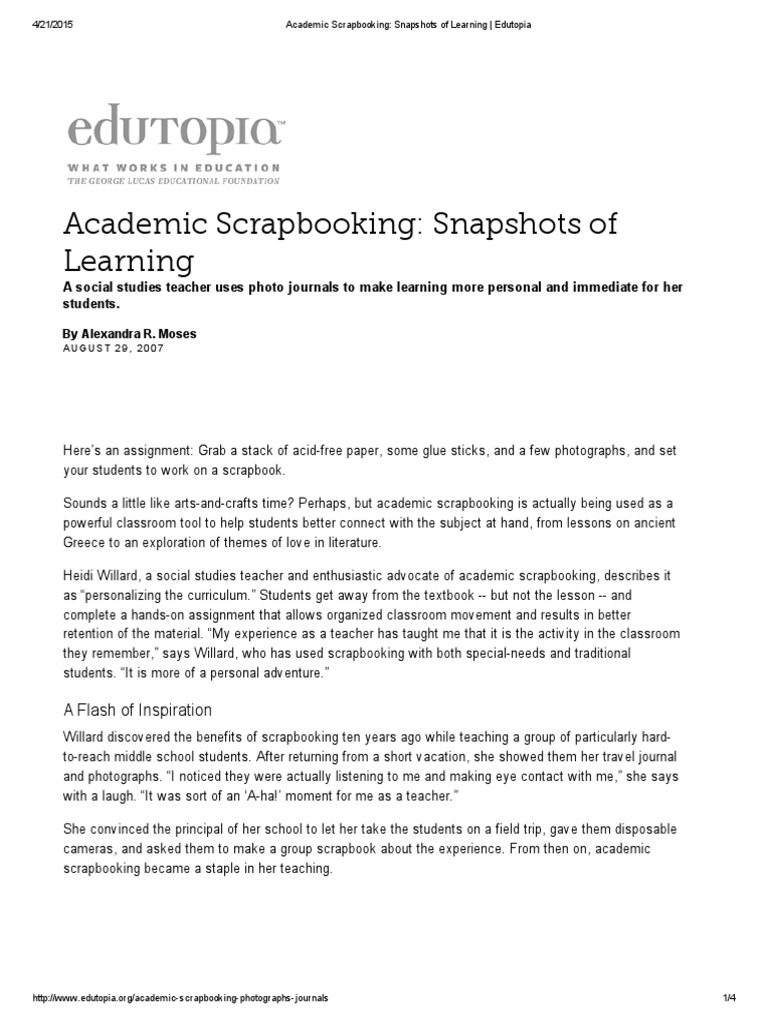 Academic Scrapbooking - Snapshots of Learning - Edutopia | PDF ...