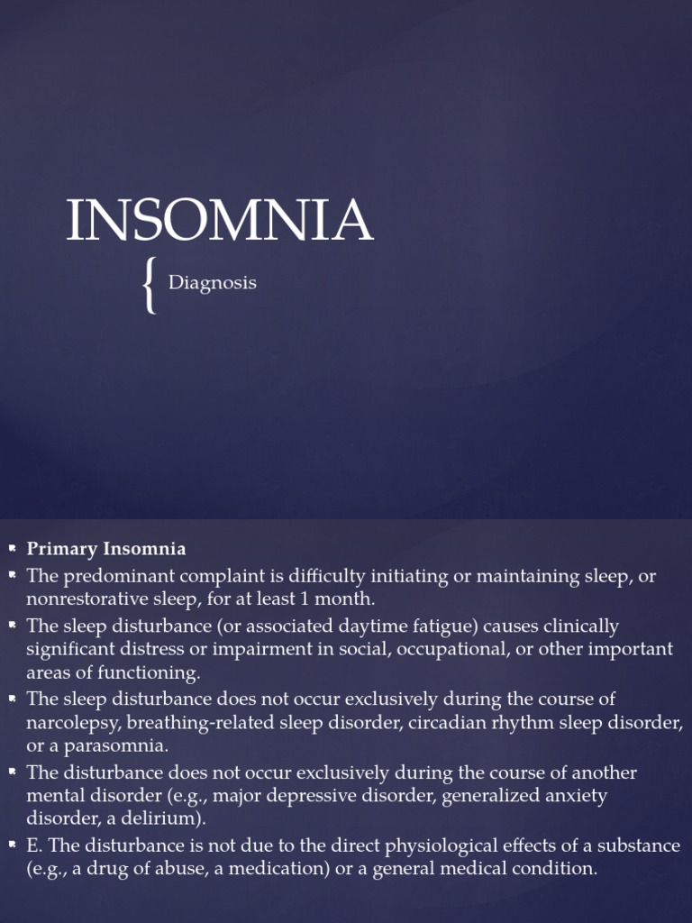 Primary Insomnia Diagnosis Criteria | PDF | Self-Improvement | Science ...