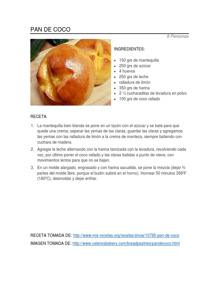 Receta de Pan de Coco Casero | PDF | Panes | Productos horneados