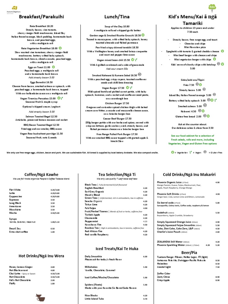 Rata Menu Autumn 2015 | PDF | Hamburgers | Tea
