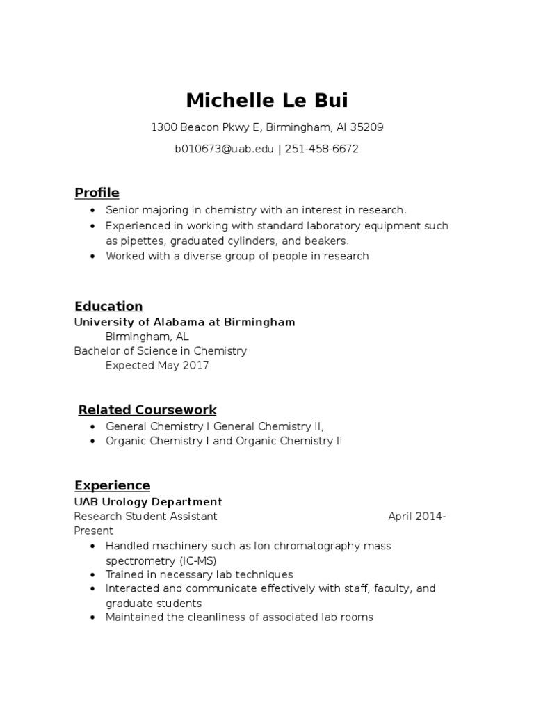 Chemistry Student Profile and Experience | PDF
