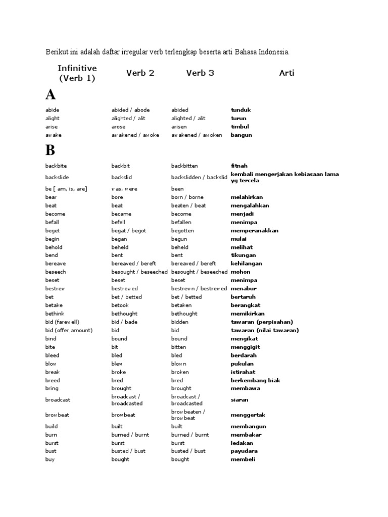 Daftar Irregular Verb | PDF