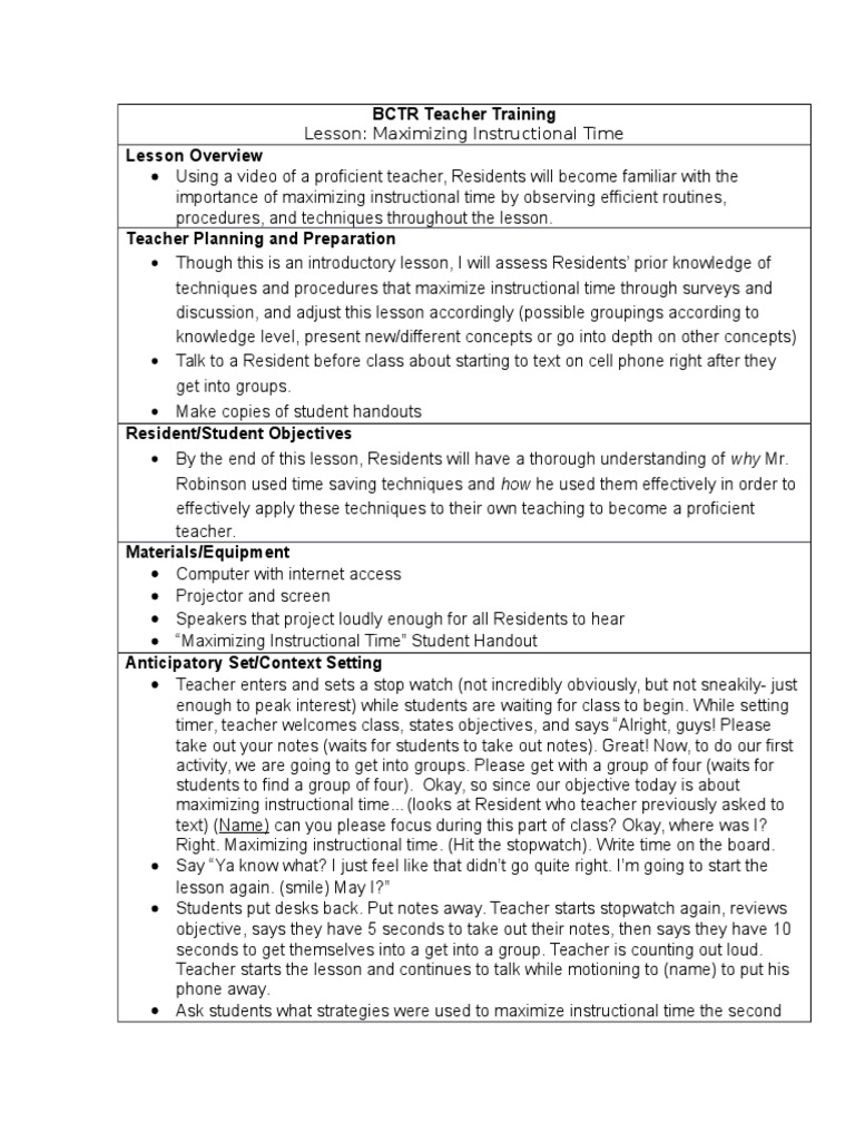Strategies for Maximizing Instructional Time | PDF | Teachers ...