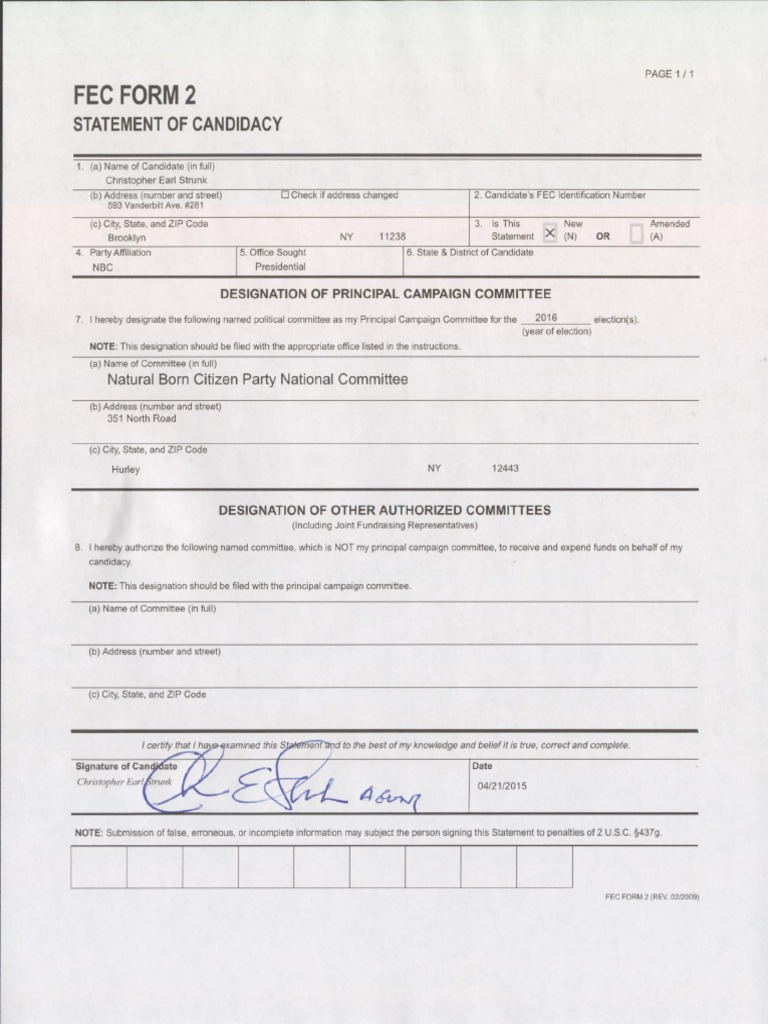 FEC Filing by CES of NBCP 4-21-15 | PDF