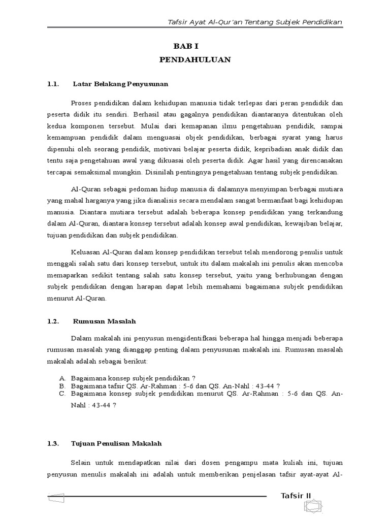 Makalah Tafsir Subjek Pendidikan | PDF