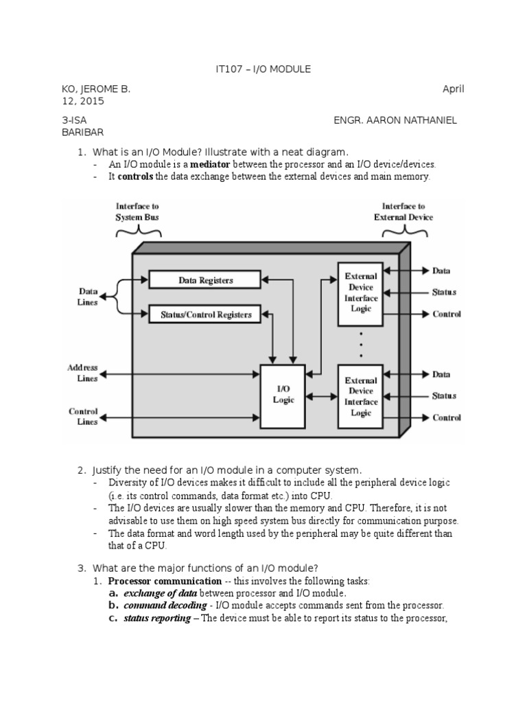 Input Output Module Pdf Input Output Central Processing Unit
