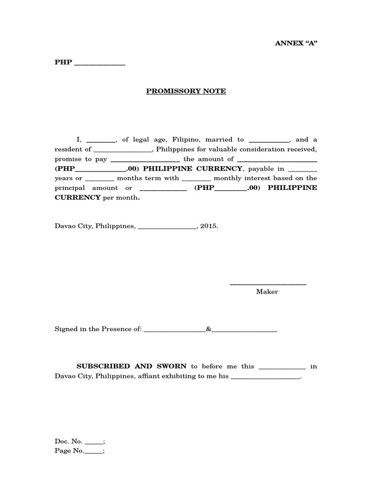 Promissory Note - Template | PDF | Promissory Note | International Finance
