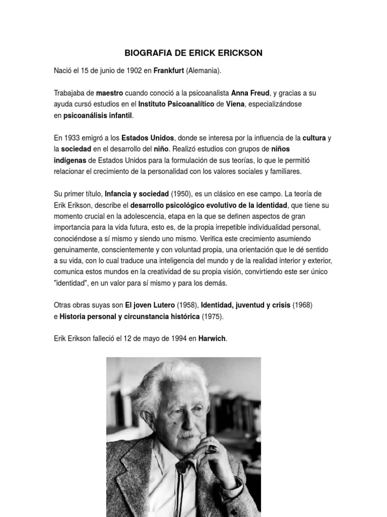 Biografia de Erick Erickson | Psicoanálisis | Sicología y ciencia cognitiva