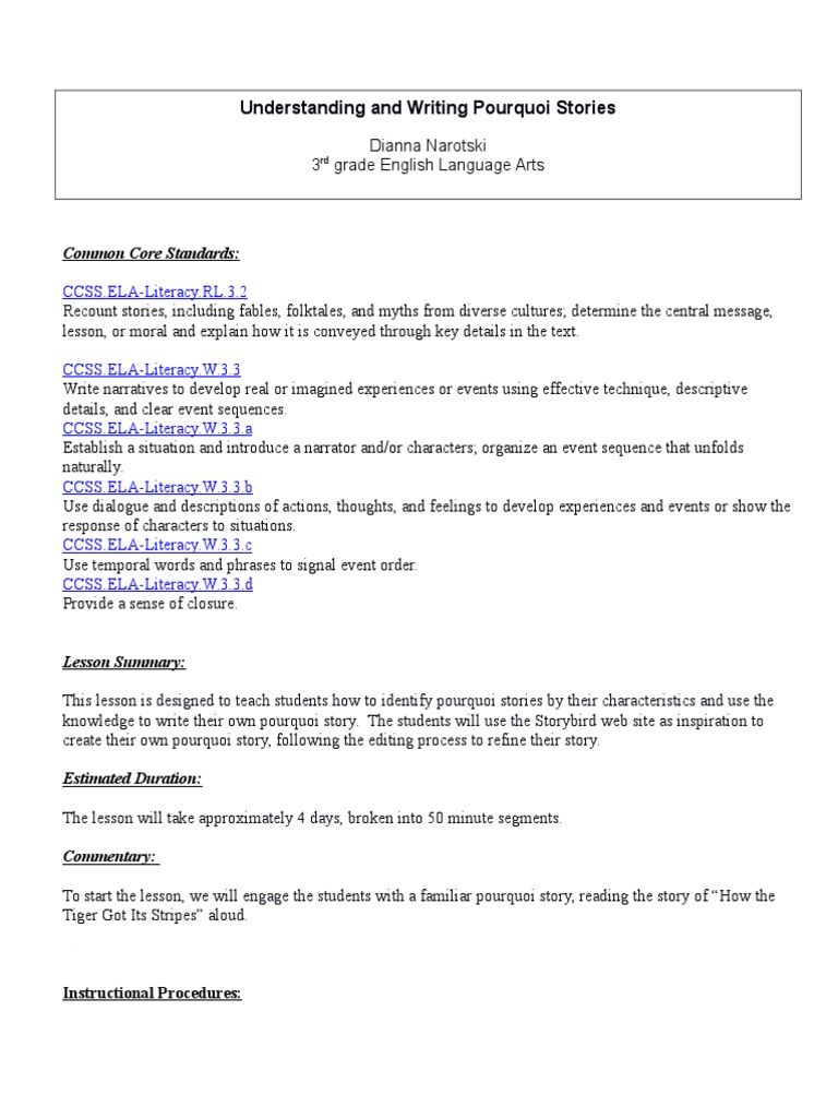 Pourquoi Stories for 3rd Graders | PDF | Narrative | Fable