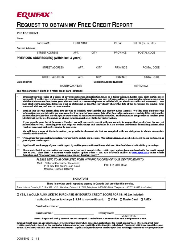 Free Equi Fax Credit Report | PDF