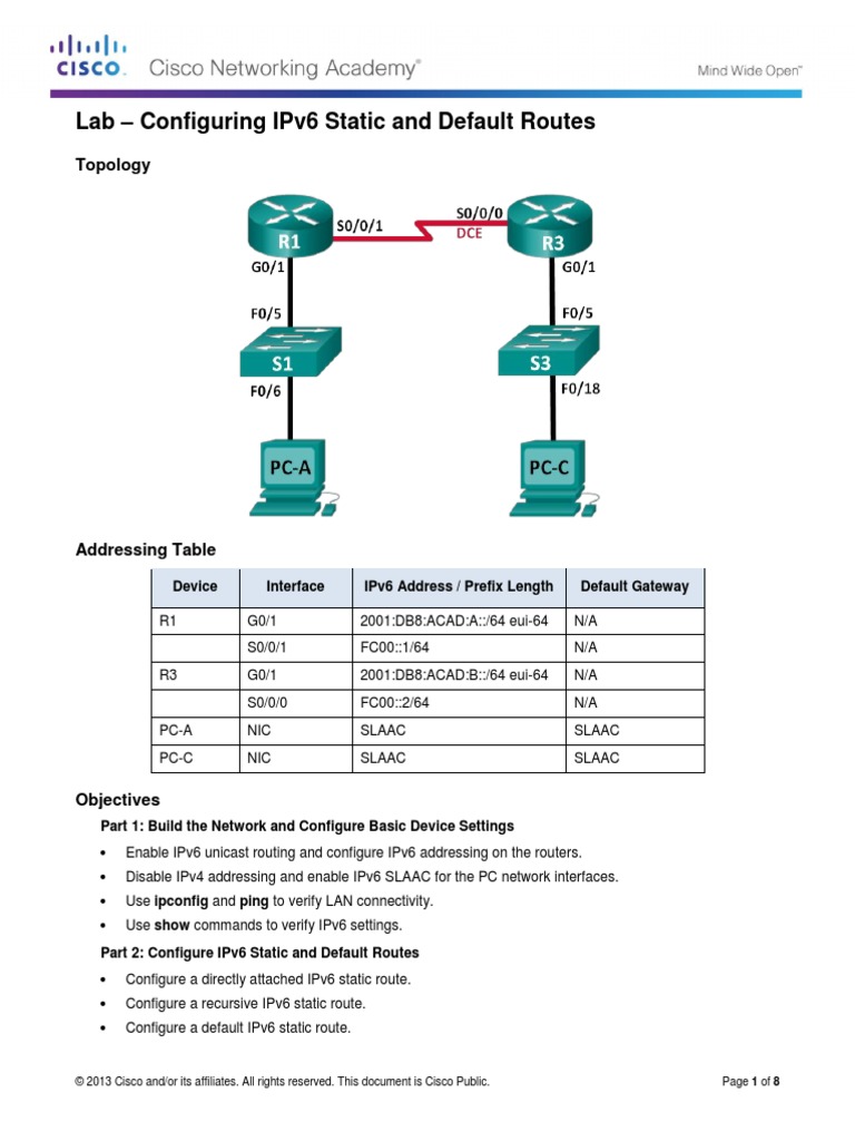 Lab - Configuring IPv6 Static and Default Routes | PDF | I Pv6 ...