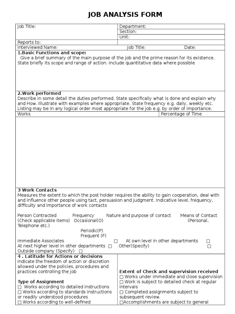 Job Analysis Form | PDF