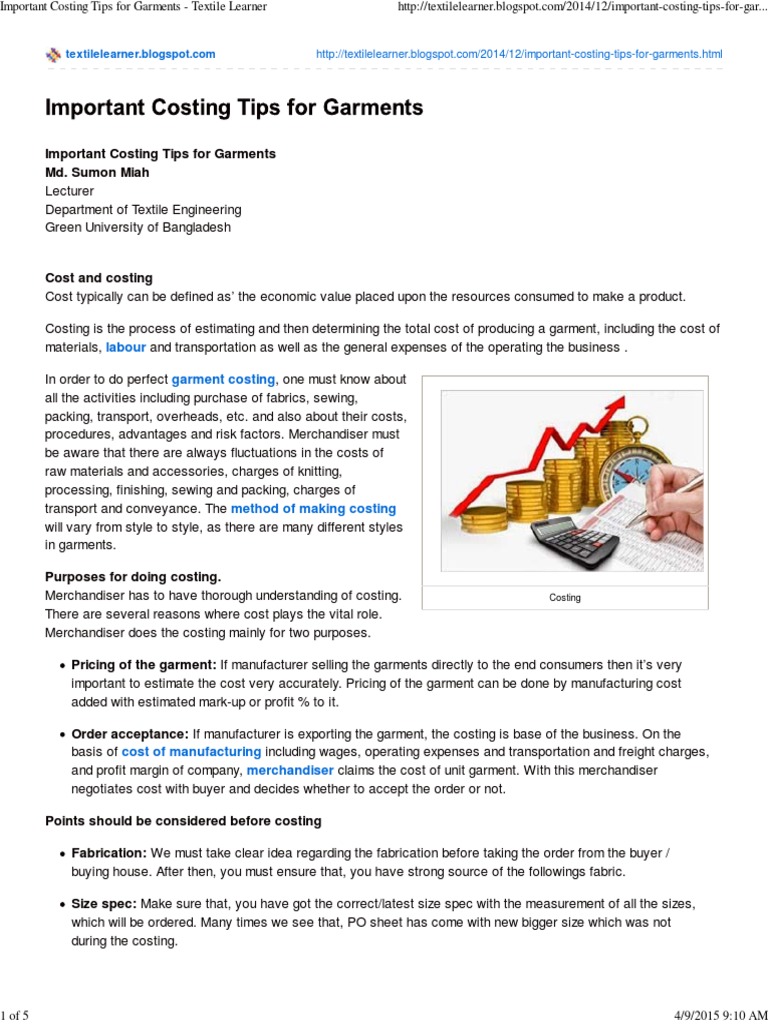 Garment Costing Tips for Merchandisers | PDF | Cost | Clothing