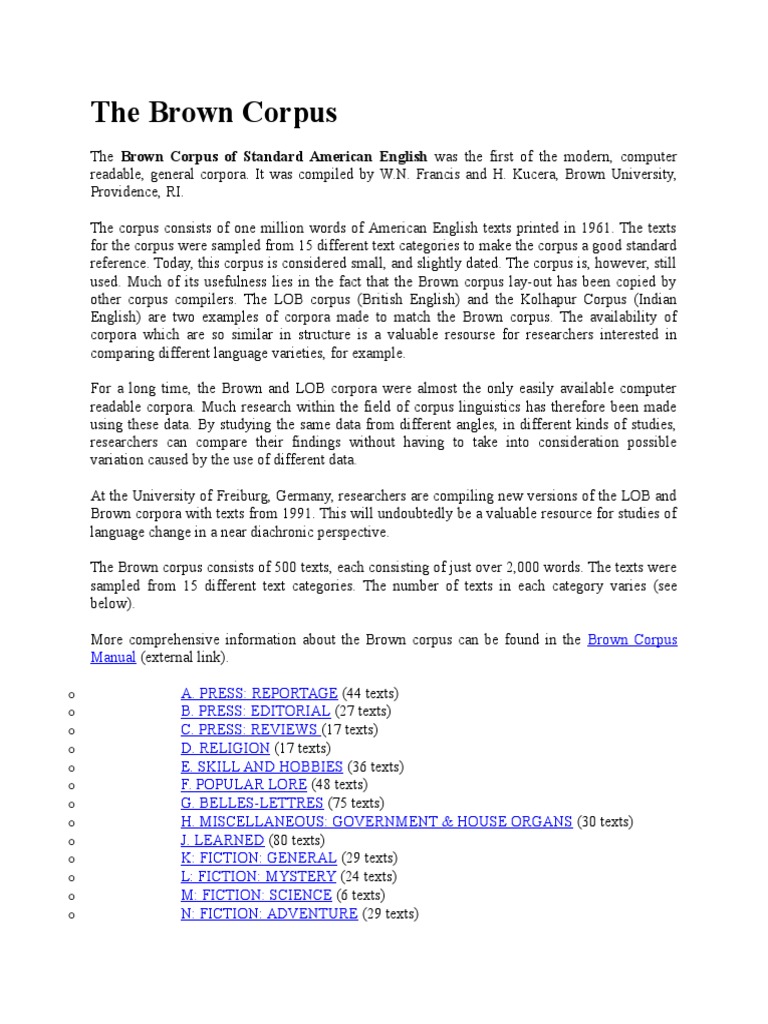 The Brown Corpus | PDF | Markup Language | Applied Linguistics
