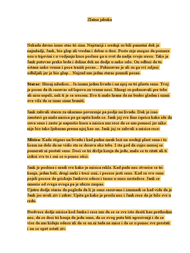 Jank i Zlatna Jabuka: Bajka o Sreći | PDF