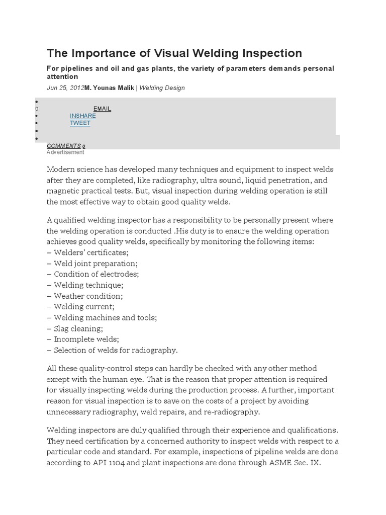 Visual Welding Inspection Essentials | PDF | Welding | Construction